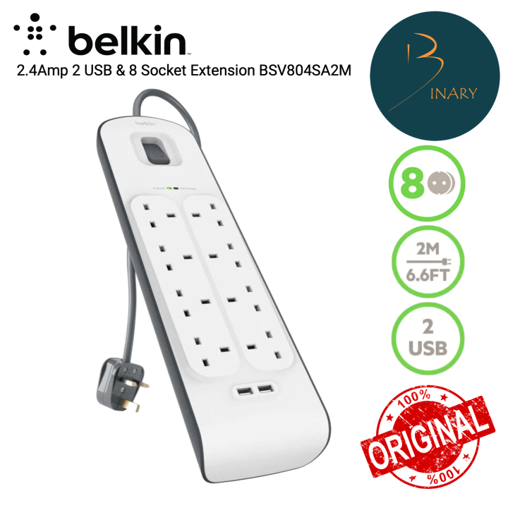 BELKIN 8 Socket 2.4AMP 2 meter Surge Protection Strip with Two USB ...