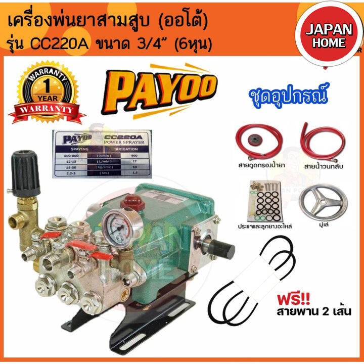 PAYOO ปั๊มพ่นยาสามสูบ (ออโต้) ขนาด 3/4(6หุน) รุ่น CC220A ลูกสูบเซรามิก ปั้มสามสูบ เครื่องพ่นยา ...