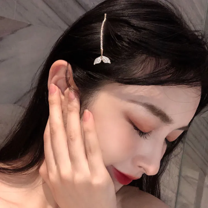 Pearl mermaid fishtail Hairpin Fish Tail Side Clip Models celebrity top ...