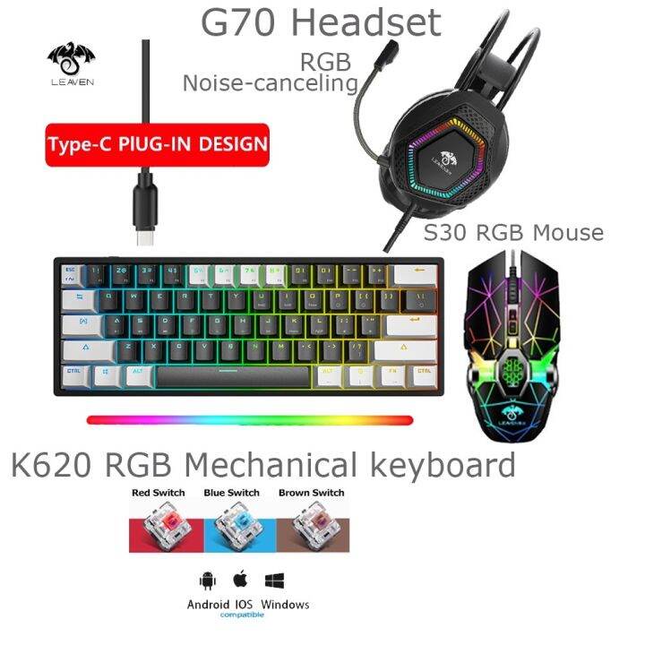 K620 61Key Mechanical RGB Keyboard Removable wired RGB Gaming Office PC ...