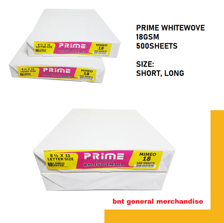 PRIME WHITEWOVE MIMEO PAPER S18 SHORT LONG 1REAM | Lazada PH
