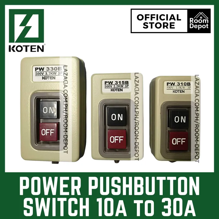 Koten Power Push Button Switch 10a / 15a / 30a ( pw-310b / pw-315b / pw-330b / 10amp / 15amp ...