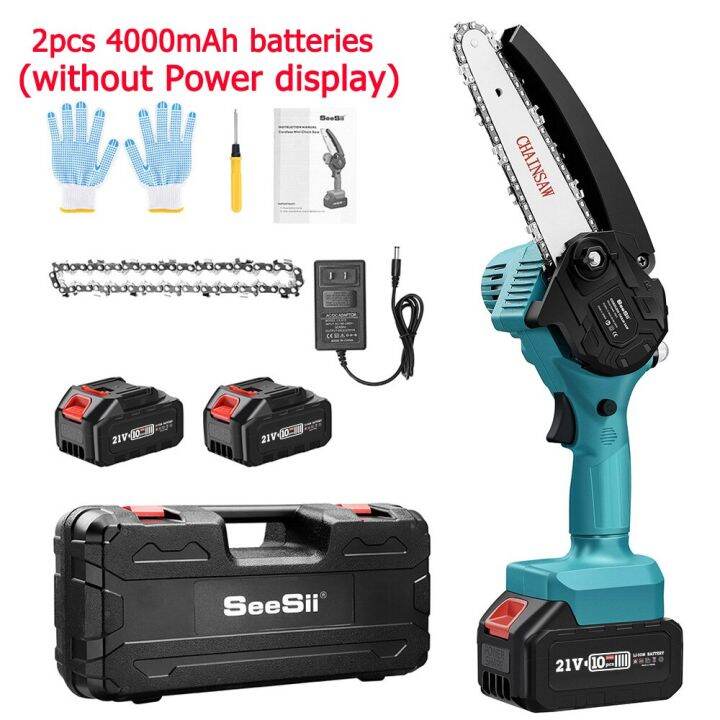 SEESII 6 Inch Mini Powerful Electric Chain Saw Cordless 21V Variable ...