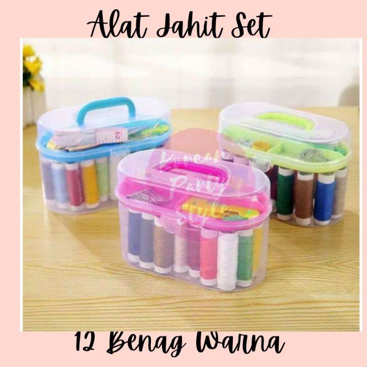 KOREAN PERLENGKAPAN JAHIT BOX SET JAHIT ISI 12 BENANG LENGKAP DENGAN ...