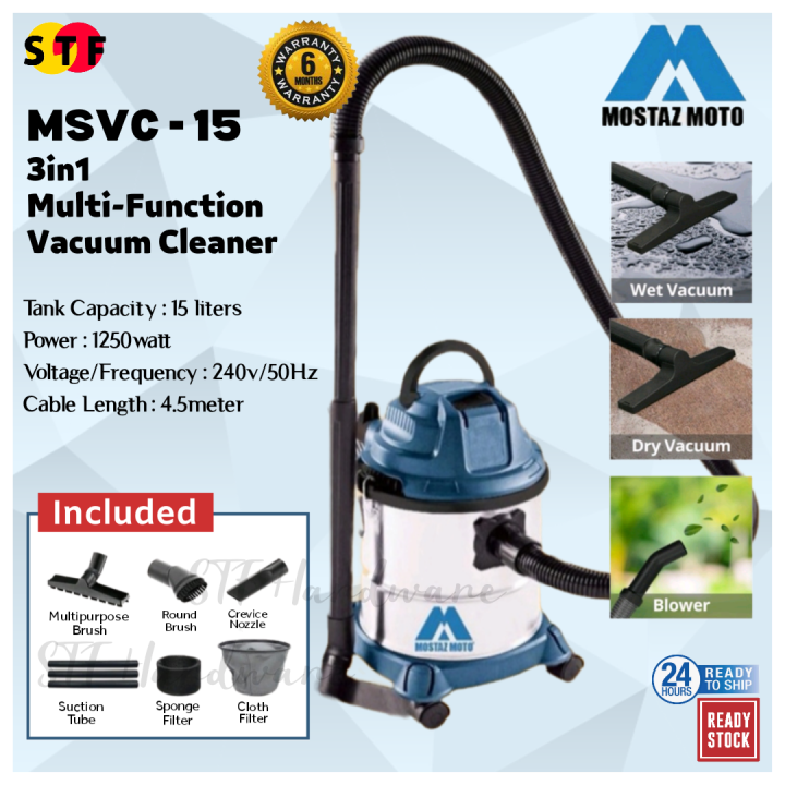 Mostaz Moto 15Ltr (3IN1) Vacuum Cleaner / Wet & Dry Vacuum Cleaner / Vacuum + Blower / MSVC-15 ...