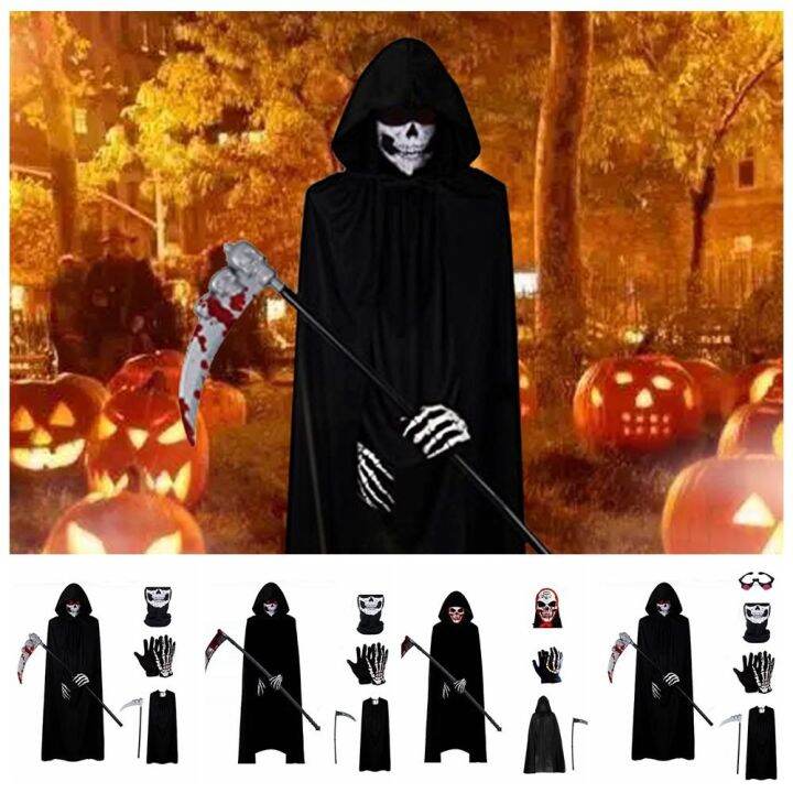 SFDGIKHY With Glove Halloween Grim Reaper Costume Anti-slip Black Cloak ...