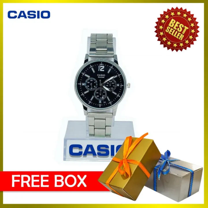 Casio 3 Chrono Black Dial Stainless Steel Watch for Men(Silver) | Lazada PH