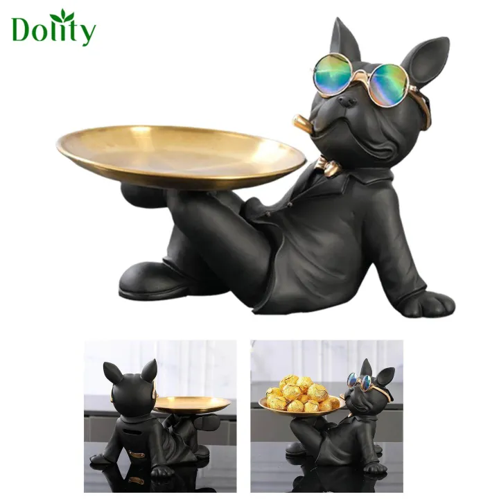 Dolity French Bulldog Sculpture Resin Dog Butler with Tray Statue ...