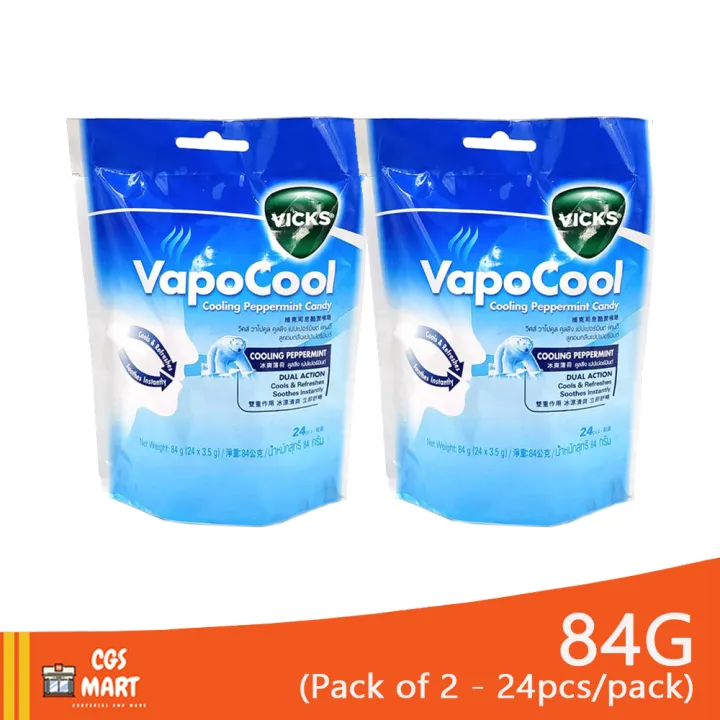 Pack of 2 Vicks VapoCool Cooling Peppermint Candy Lozenges 84g (24 x 3 ...