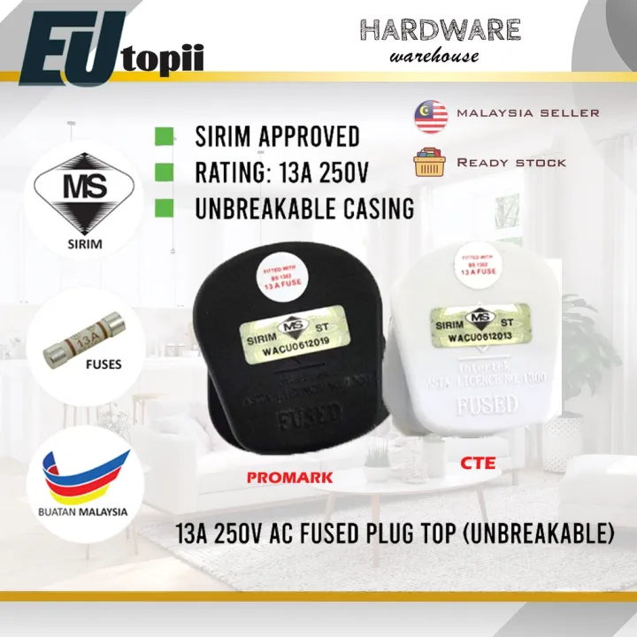 EU-(Ready Stocks) High Quality 13A Plug Top - Fuse Plug Top 13A 250V AC ...