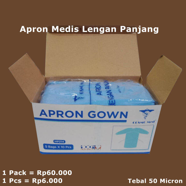 Apron Gown Medis Celemek Plastik Lengan Panjang Cosmo Med 50 Micron ...