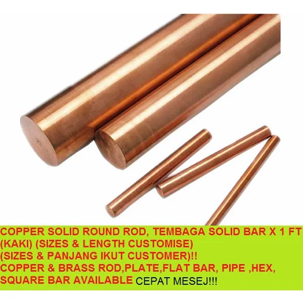 COPPER SOLID ROUND ROD, TEMBAGA SOLID BAR X 1 FT (KAKI) (SIZES & LENGTH ...