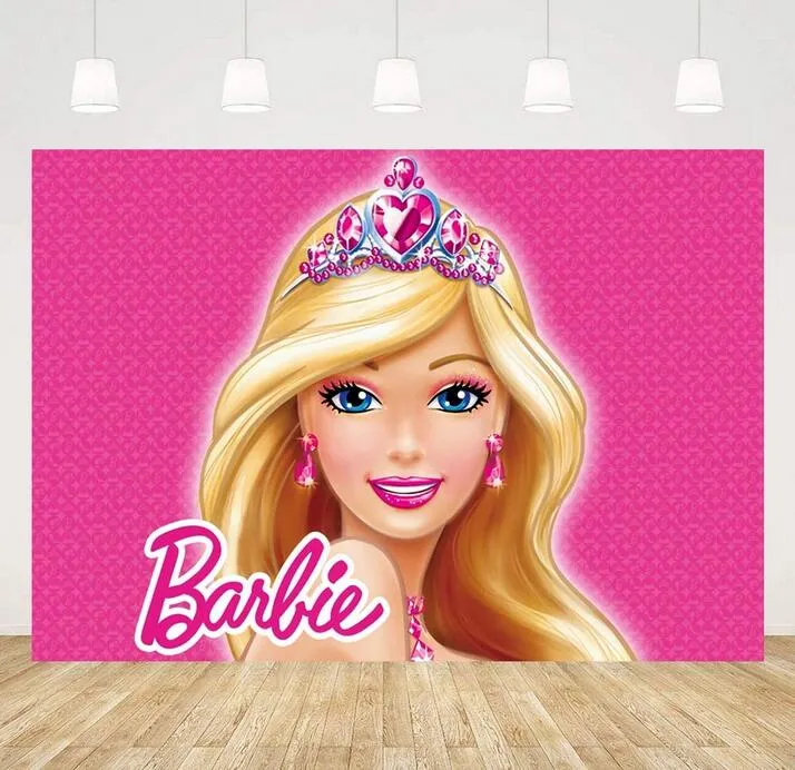 Barbie Backdrop Glitter Theme Party Background Girls Lady Princess Cake ...