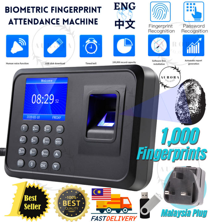 READY STOCK Biometric Fingerprint Attendance Machine Thumbprint Record ...