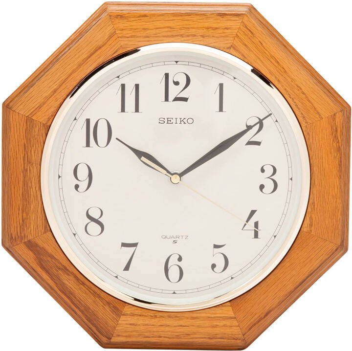 SEIKO 12 Inch Octagonal Solid Oak Wall Clock One Size Med. Brown ...