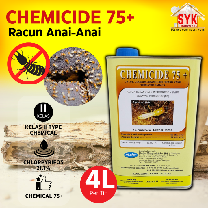 SYK CHEMICIDE 75+ 4Liter Termite Killer Poison Liquid Home Garden Pest ...