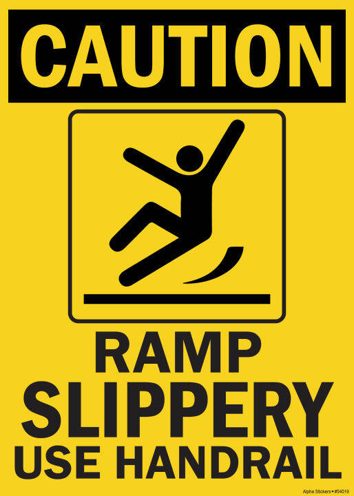 Wet Floor Sign Caution Ramp Slippery Use Handrail Vinyl Sticker Size: 7 ...