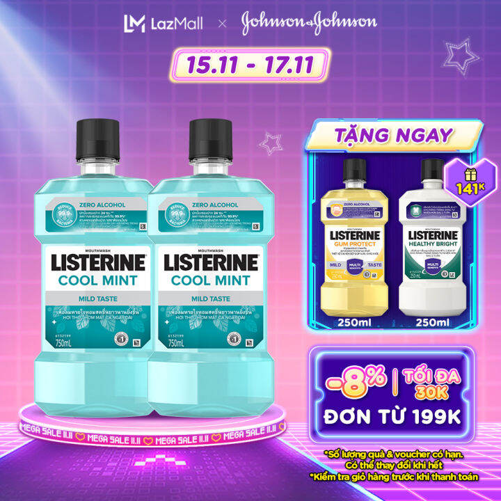 [16-17.11 TẶNG LISTERINE 500ML] Bộ 2 Chai Nước Súc Miệng Listerine Giúp Hơi Thở Thơm Mát Cool ...