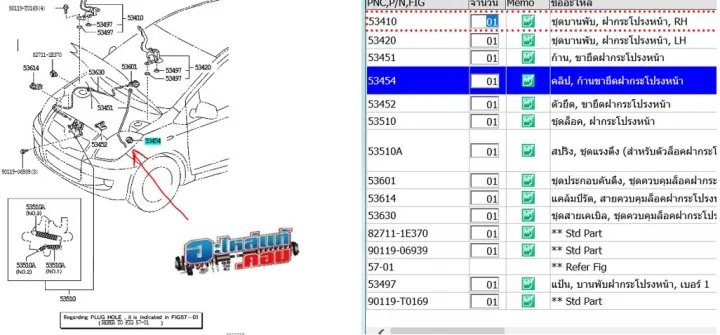 (ของแท้) 53454-0D010 คลิ๊ป / คลิ๊ปยึด เหล็กฝากระโปรง โตโยต้า Toyota ...