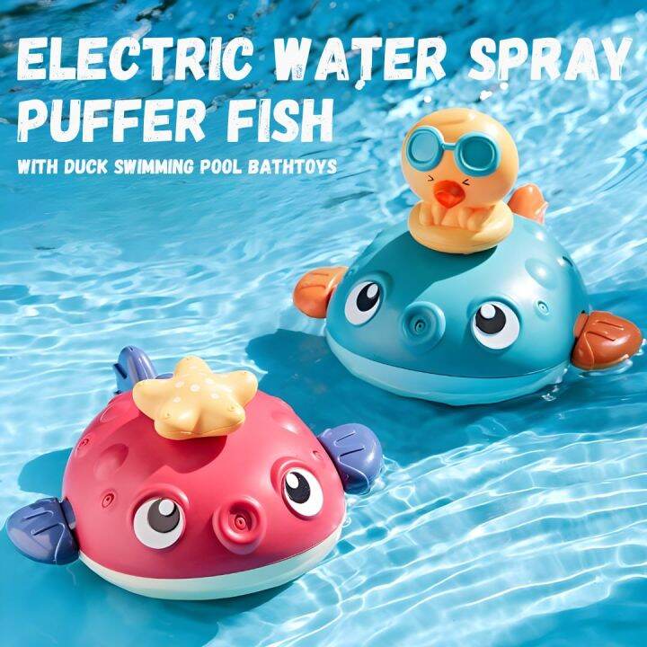 Puffer Fish with Duck Bath Toy Electric Rotating Water Jet for Kids by ...