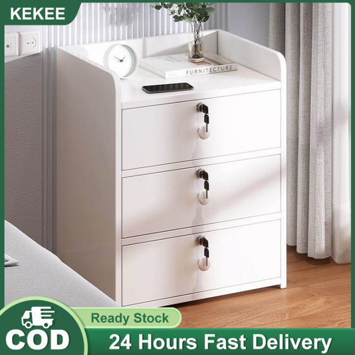 KEKEE【With lock】3 Tier Bedside Cabinet Bedside Table With Drawer ...