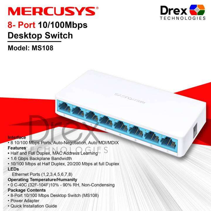 Mercusys MS108 8-Port 10/100Mbps Desktop Switch | Lazada PH