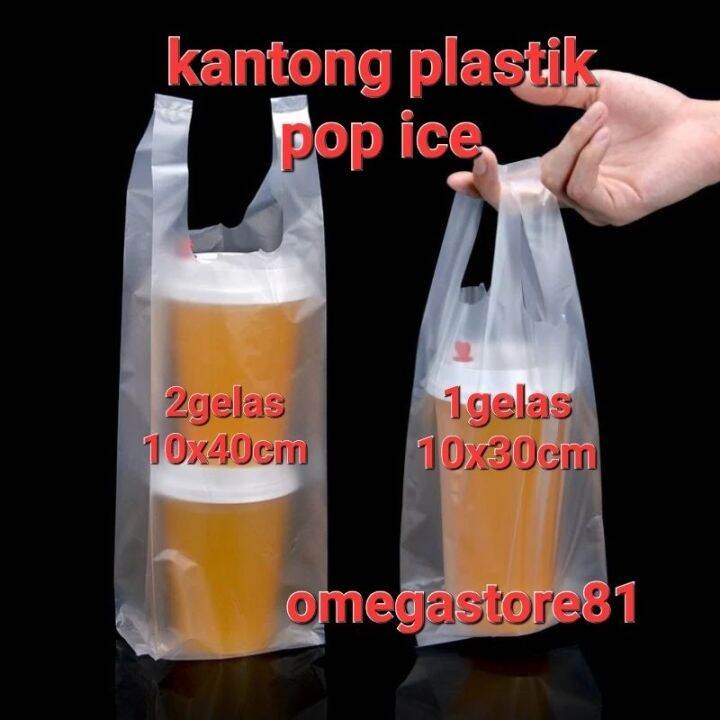 Kantong plastik pop ice / kresek bening 1 gelas 10x30cm dan 2 gelas ...