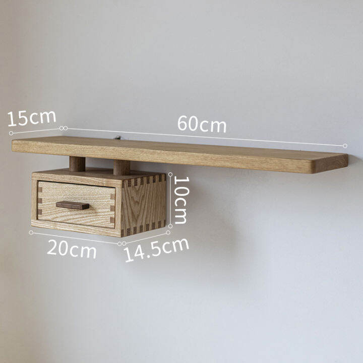 Wall Shelf With Drawer Solid Wood Flat Partition Hanger Vintage Wall ...