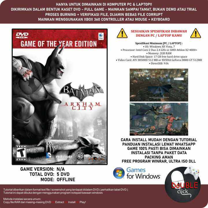 Batman Arkham City Game of the Year Edition Kaset DVD Game PC | Lazada ...