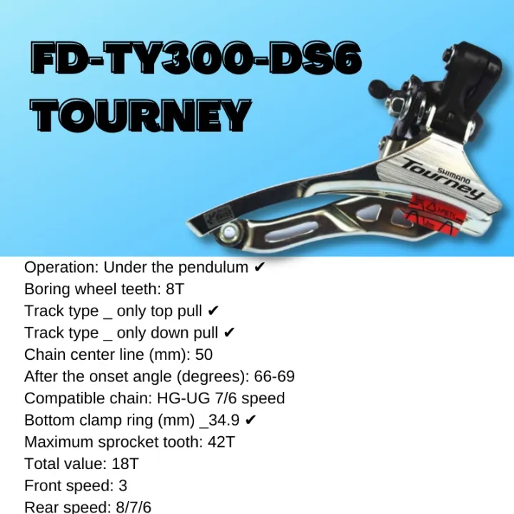 SHIMANO TOURNEY FD 3x TY300 6 7 8 Speed Front Derailleur Top/Down Pull MTB Road Bike Parts ...
