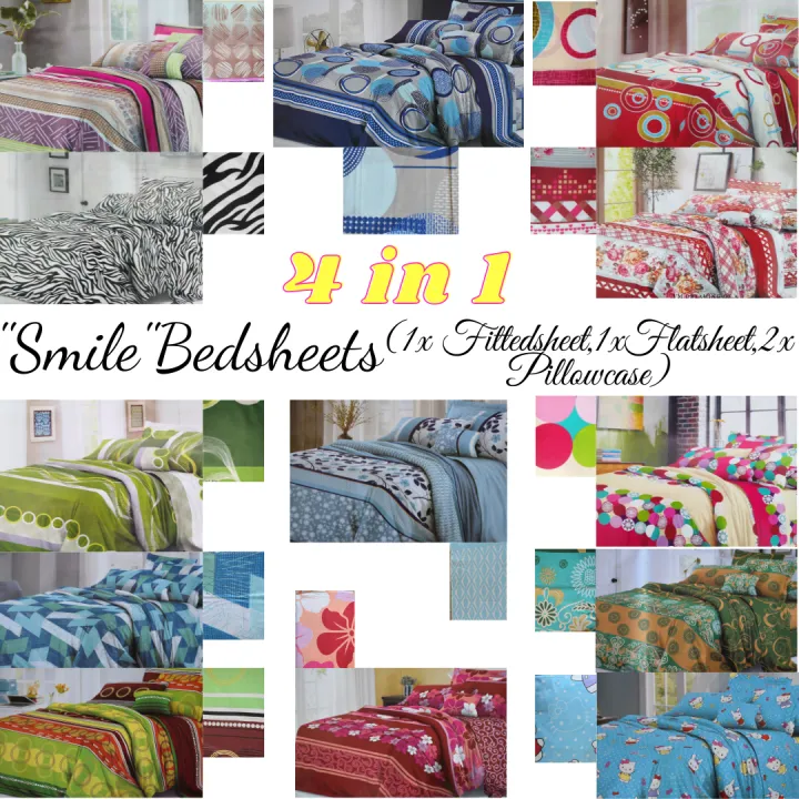 4 in 1 ''Smile'' Bed Sheet with Different Styles(1x fittedsheet,1x ...