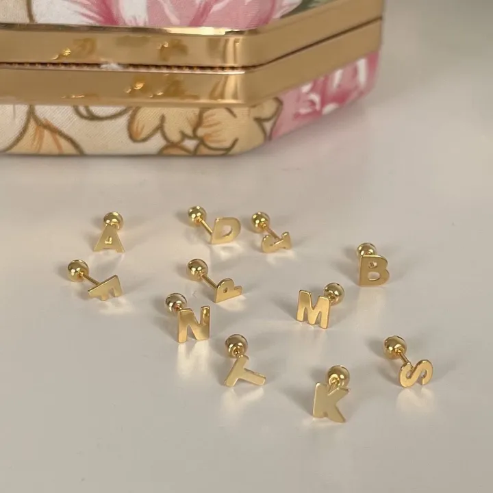 A.piece จิวเงินแท้ all silver 925 Alphabet piercing (135) | Lazada.co.th