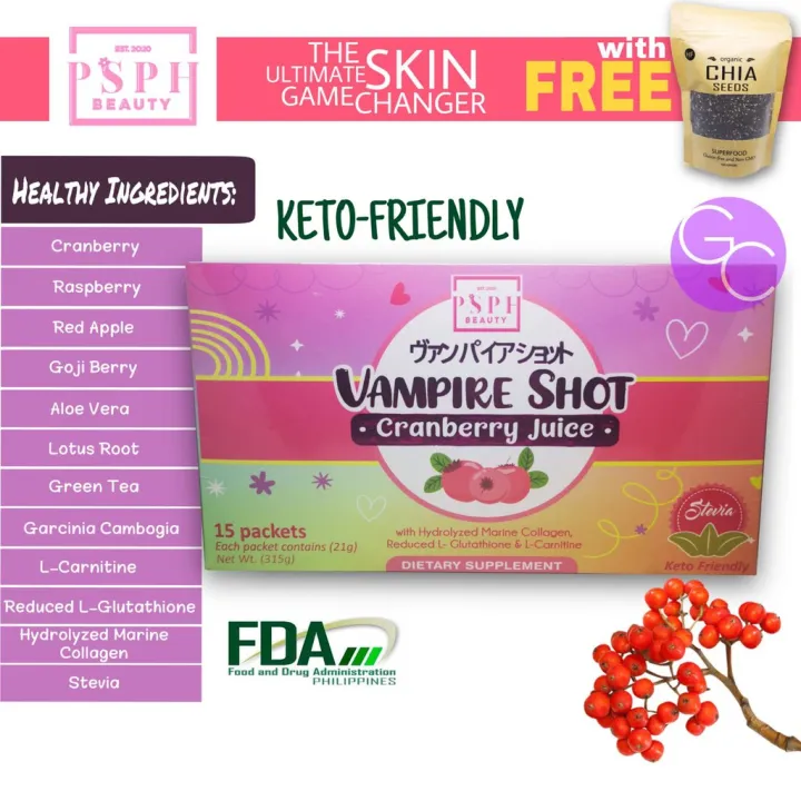 Vampire Shot Cranberry Juice by PSPH Beauty with FREE Chia Seeds snack ...
