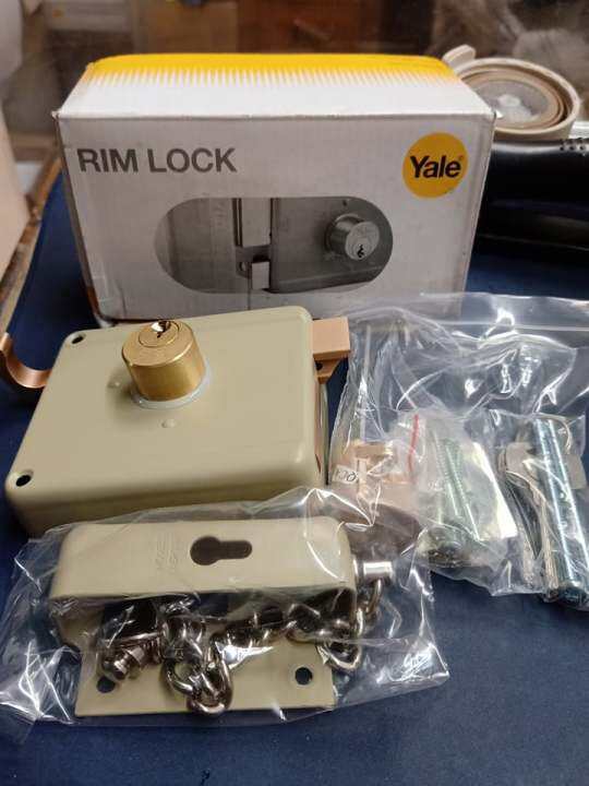 YALE RIM DEADLATCH WITH CHAIN GUARD DOUBLE CYLINDER & BRASS LATCH ...