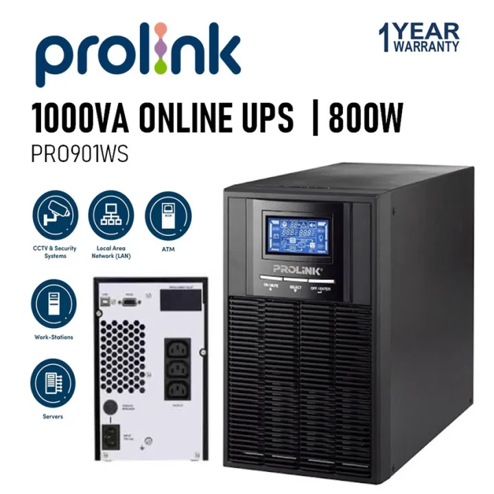 PROLiNK PRO901WS 1000VA 800Watt Online UPS Uninterruptible Power Supply ...