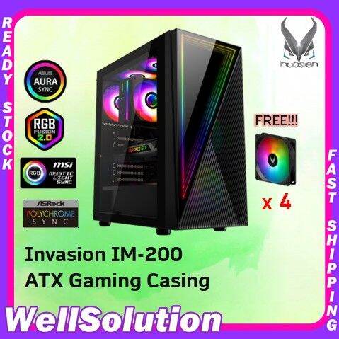 INVASION IM-200 ATX CASING / CASE / CHASSIS BLACK WITH 4 ARGB FAN ...