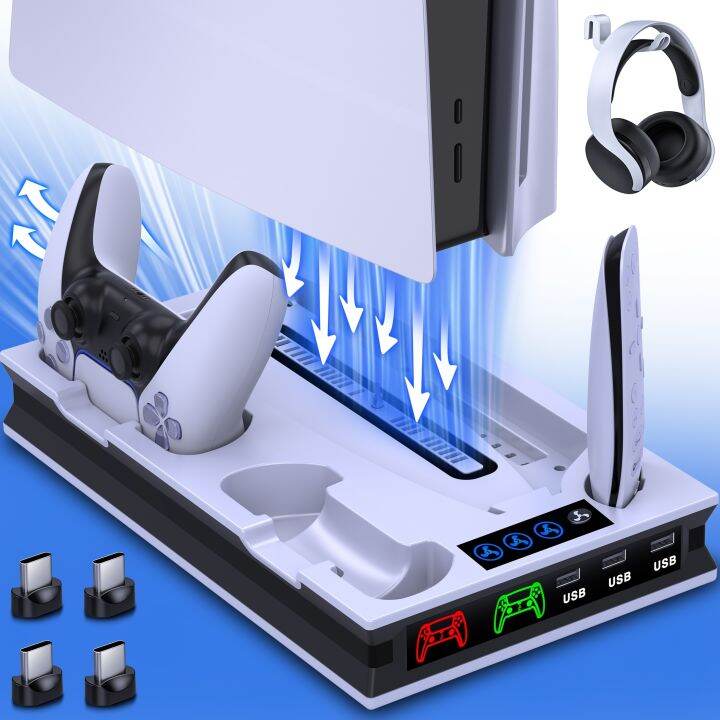 Vertical Cooling Stand For PS5 Console With 4 Charging Dongles Fast ...