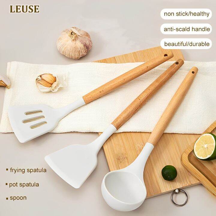LEUSE 100% food grade wooden handle silicone spatula kitchenware 3 ...