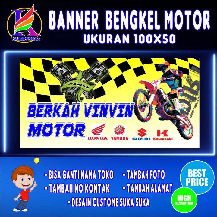 Spanduk Banner Bengkel Motor/ Banner Bengkel Motor Custome Viral Ukuran ...