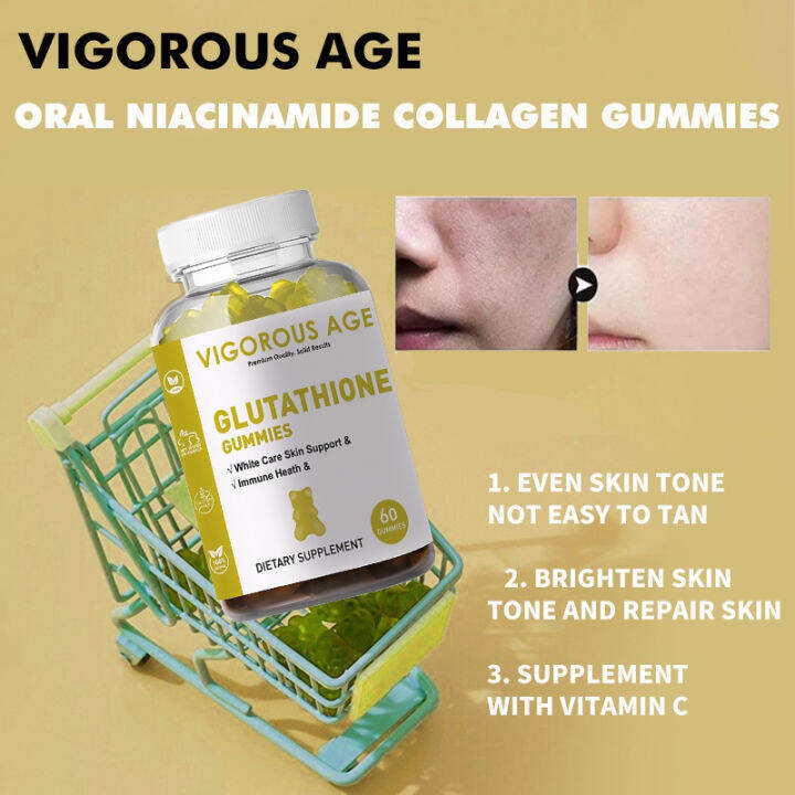 VIGOROUS AGE Collagen Gummies with Niacinamide Vitamins C & E Skin ...