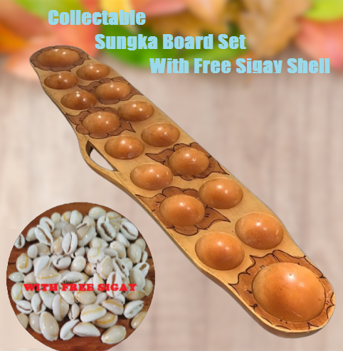 TRADITIONAL SUNGKA MANCALA WOODEN BOARD GAME WITH FREE SIGAY SHELL COD ...