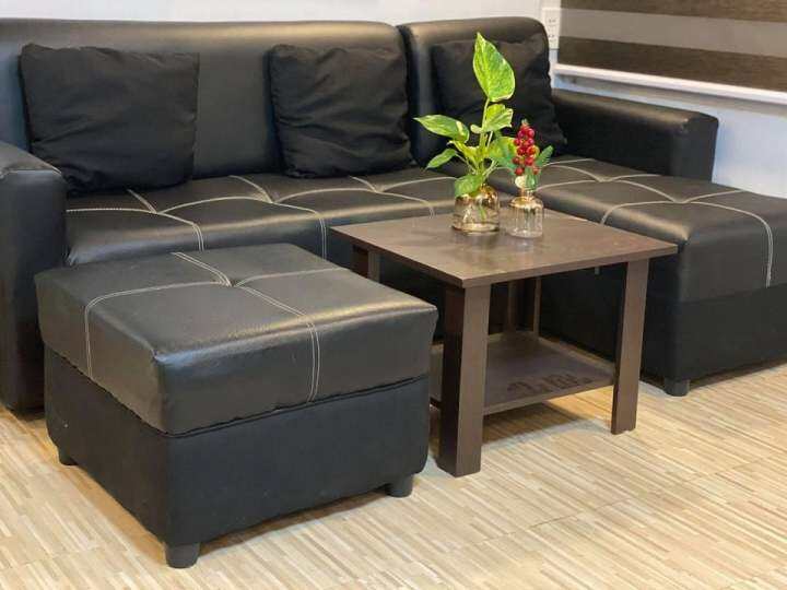 SALA SET L SHAPE PINK FABRIC SOFA WITH CENETR TABLE URATEX FOAM COD ...