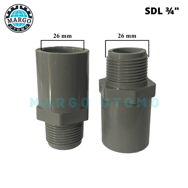 2 pcs Fitting PVC / Sambungan Pipa PVC Socket Drat Luar SDL 3/4 inch ...