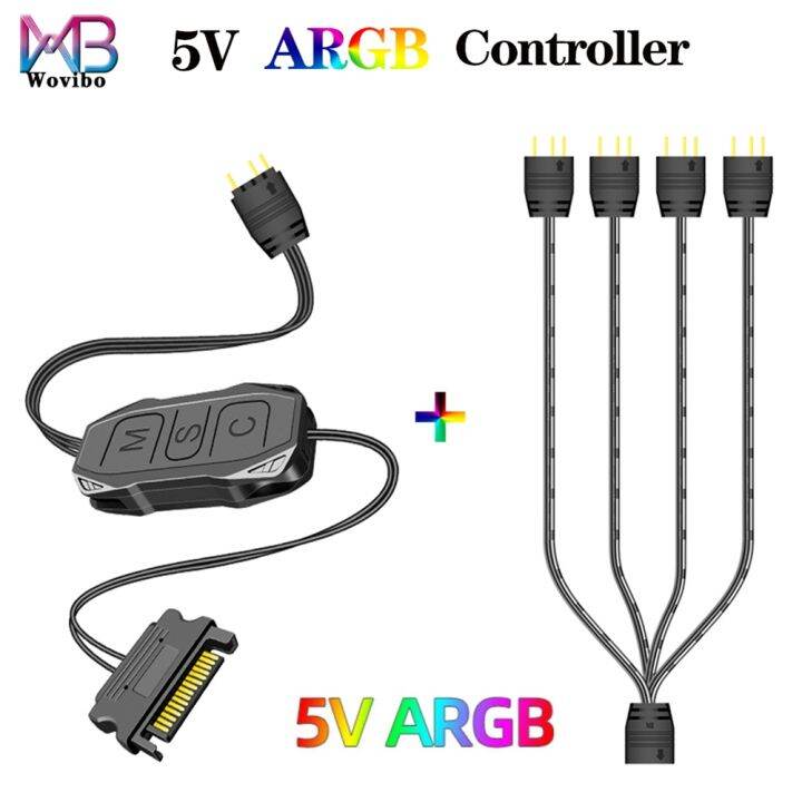 5V 3 Pin 3pin to SATA ARGB Mini Adapter Controller HUB Computer Fan LED ...