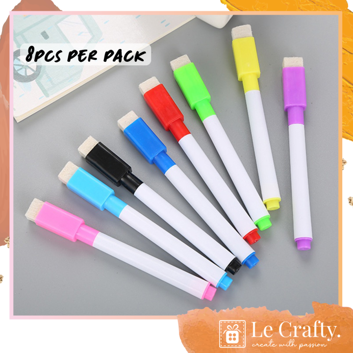 [LECRAFTY] Mini White Board 2 in 1 Marker Pen with duster 8 Colours ...