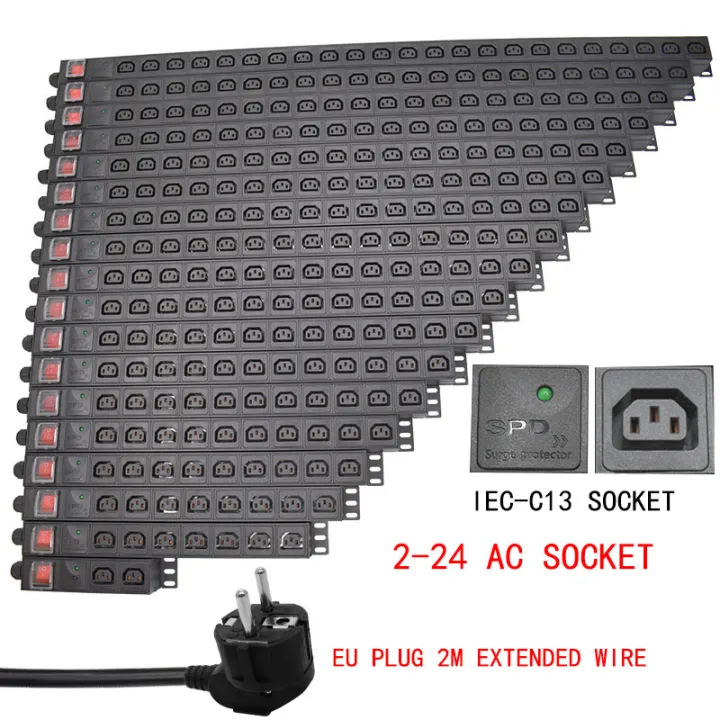 PDU POWER STRIP Surge Protector IEC C13 output Socket EU Plug 2M ...