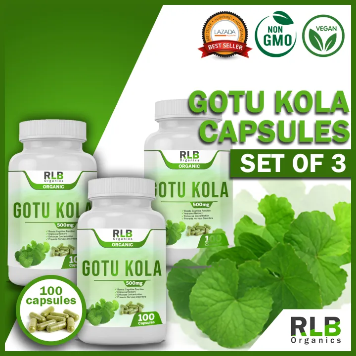 Set of 3 - Organic Pure Natural Gotu Kola Capsules (100 Capsules ...