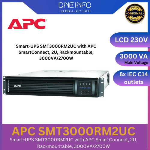 Smart-UPS SMT3000RM2UC with APC SmartConnect, 2U, Rackmountable, 3000VA ...