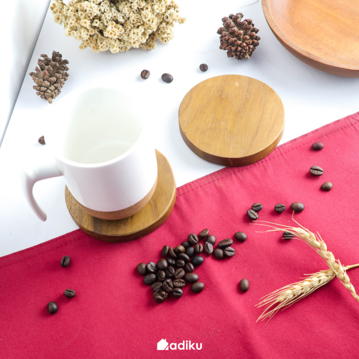 Tatakan gelas kayu 10 cm cangkir kopi tatakan gelas ADIKU.ID Tatakan Kayu Jati [Kotak] [Bulat ...