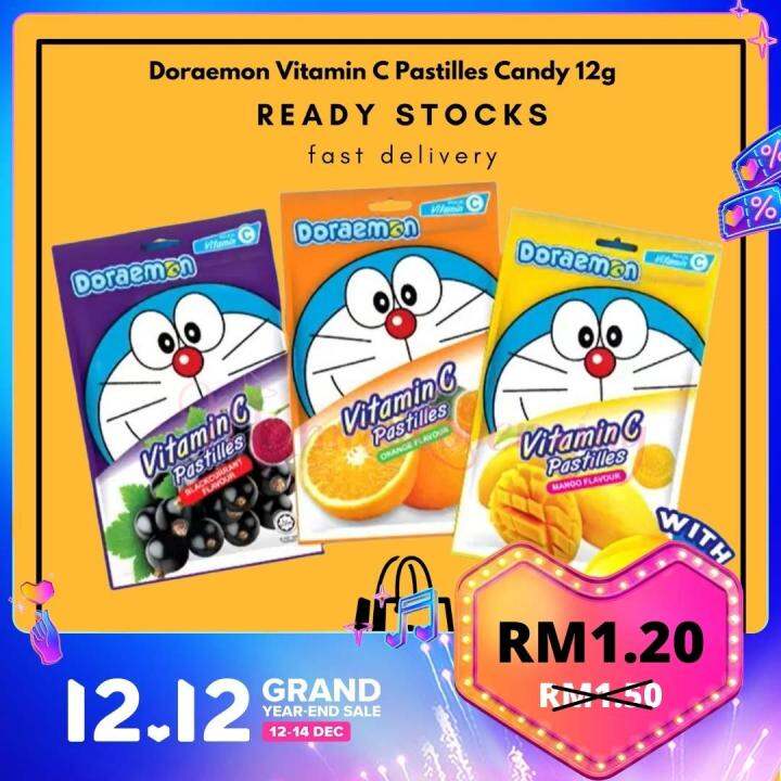Doraemon Vitamin C Pastilles Candy 12g Gula-gula Bergetah Gummy Candy Big Foot Blackcurrant ...